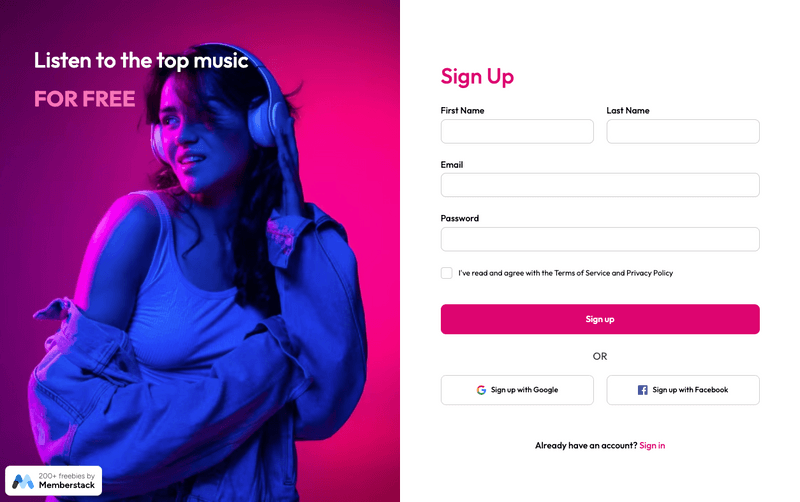 Classy Sign Up Screen | Free Webflow Component